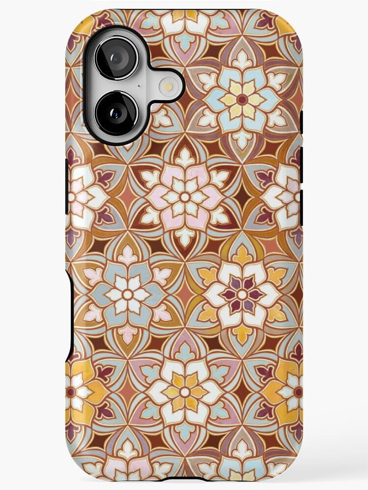 Enamel Moroccan Flower Tiles Phone Case for iPhone 11 12 13 14 15 16 17 ...