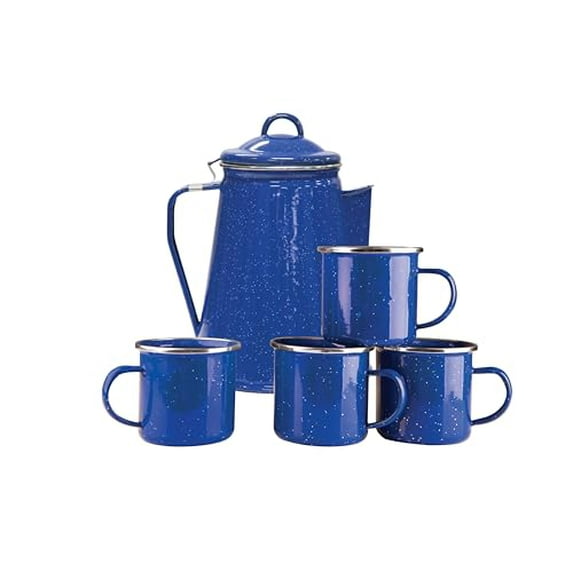 Enamel Percolator Coffee Pot & 4 Mug Set (11230),Blue - Walmart.com