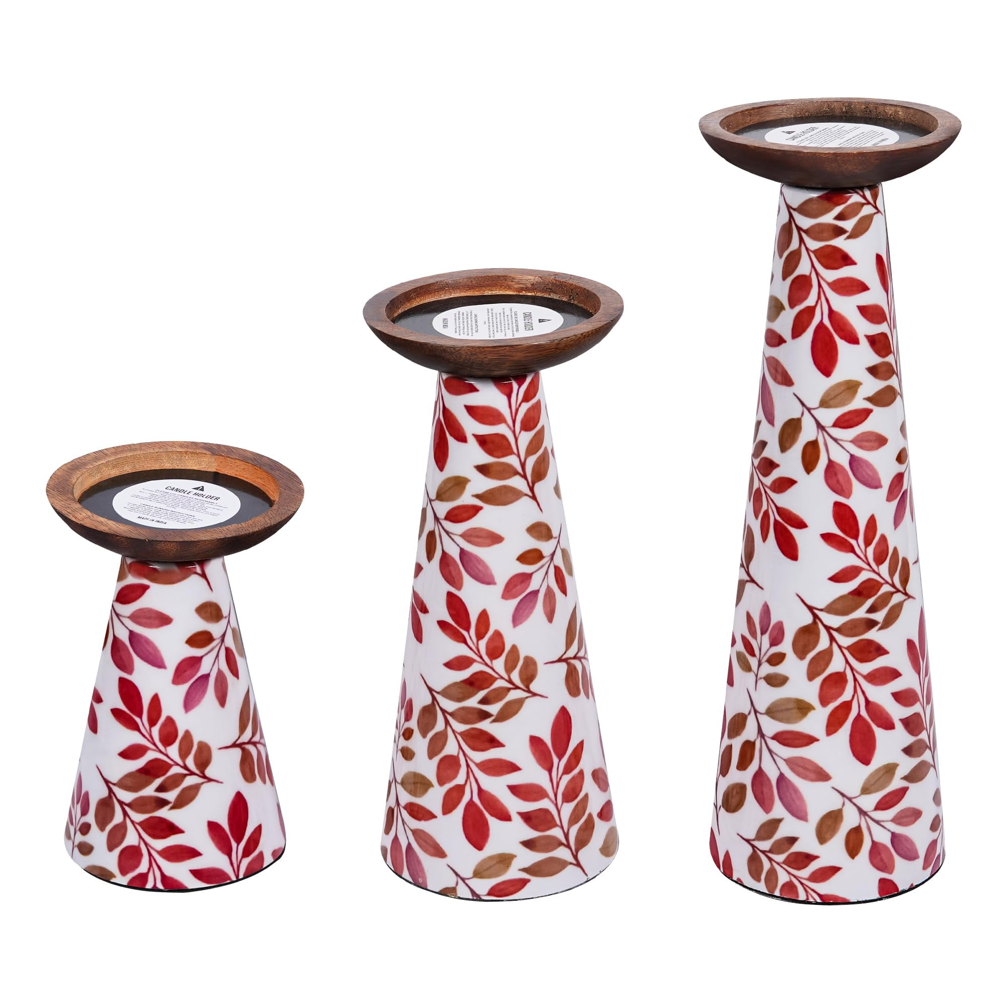 Enamel Pillar Candle Holder Set of 3 (White/Pink Floral) - Hand Crafted ...