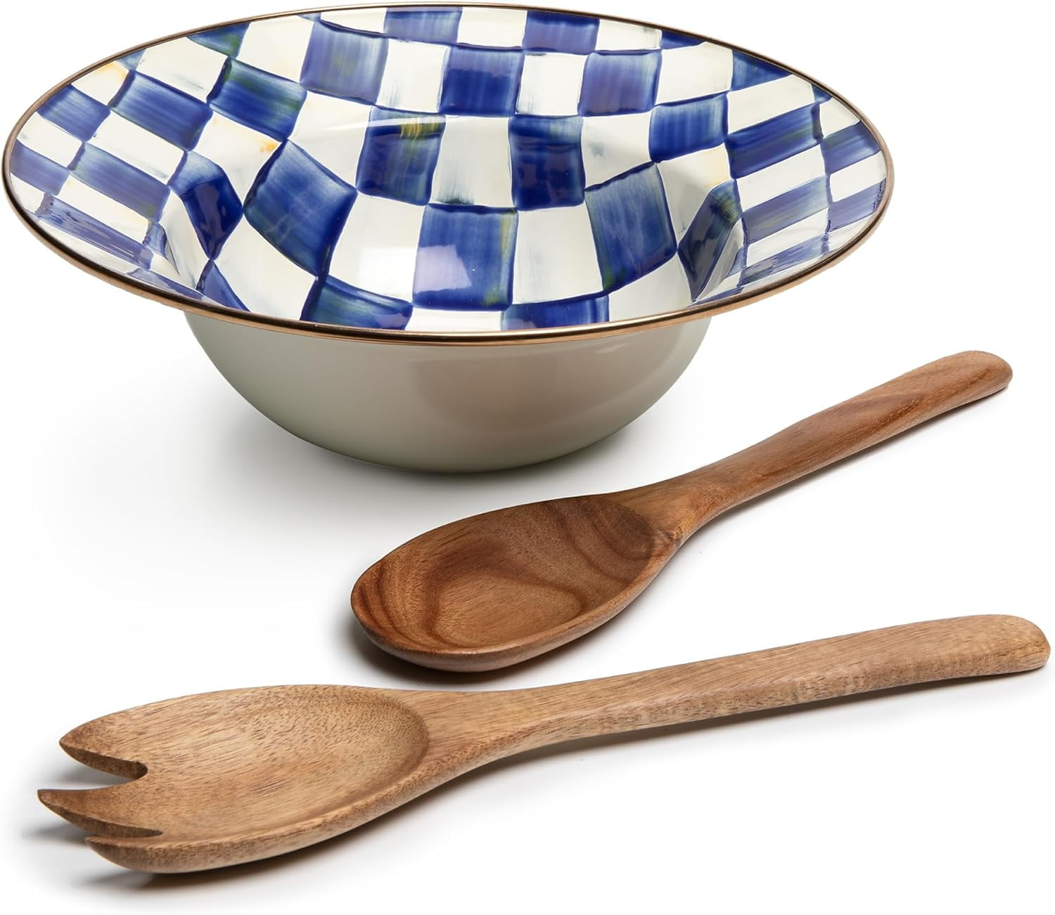 Enamel Salad Serving Set Enamel Bowl and Wooden Salad Servers ...
