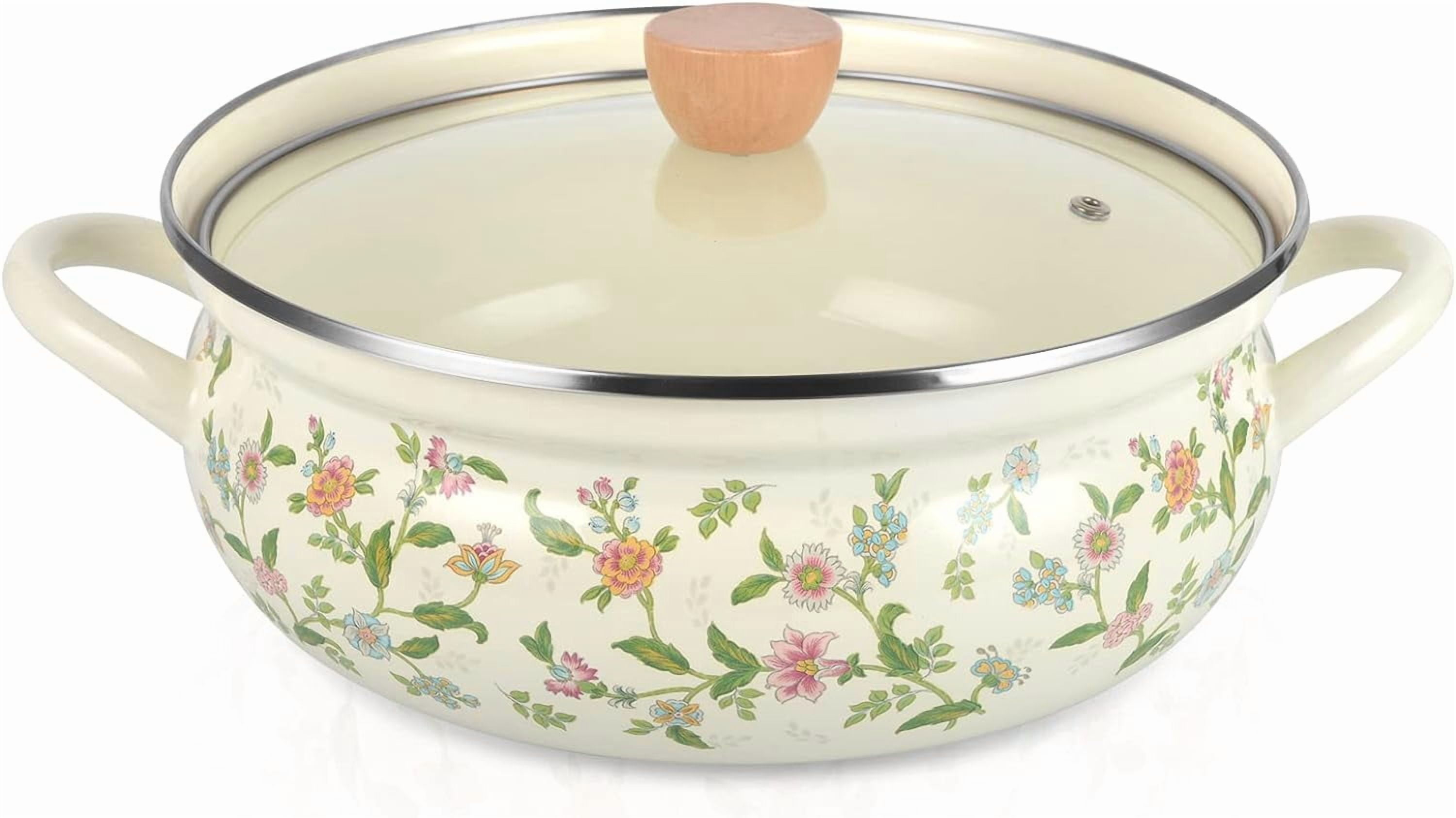 Enamel Stock Pot with Lid Floral Retro Cooking Pot for Stove Non Stick ...