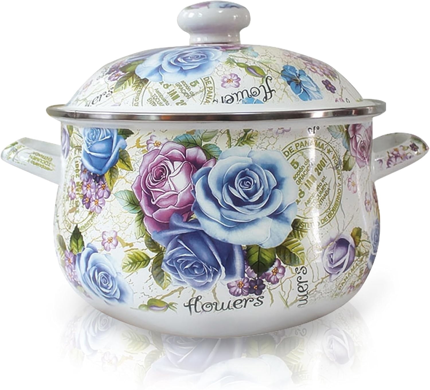 Enamel Stockpot with Lid 4.6 Quart Retro Cooking Pot Vintage Floral ...