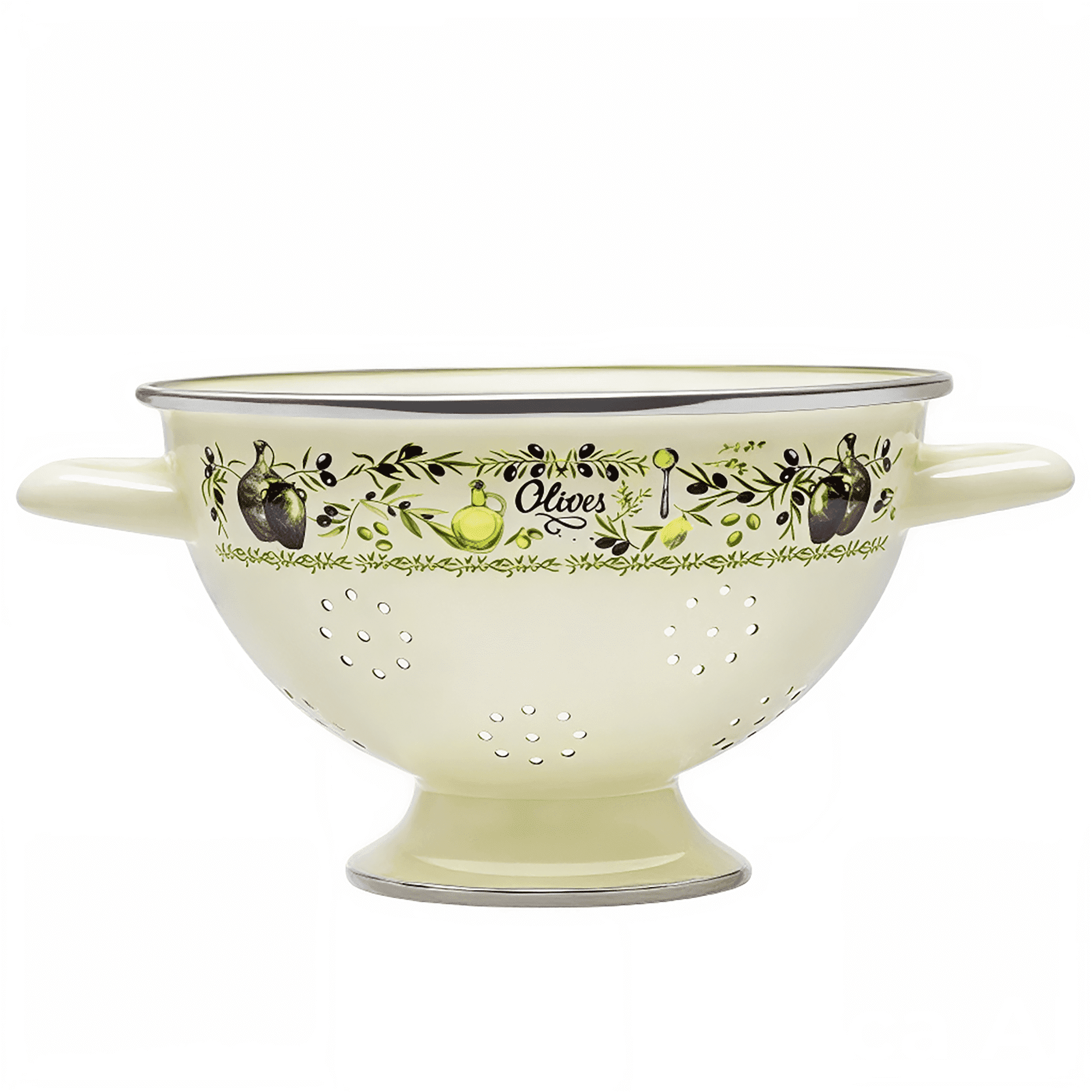 METALAC Olives Enamel Colander 2.7 Qt (2.5 L) Enameled Steel Vintage ...