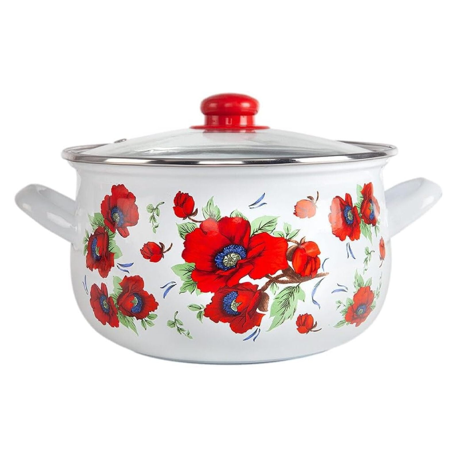 Enameled Aluminum Pot Poppies Belly Deep Casserole Cooking Pot with ...