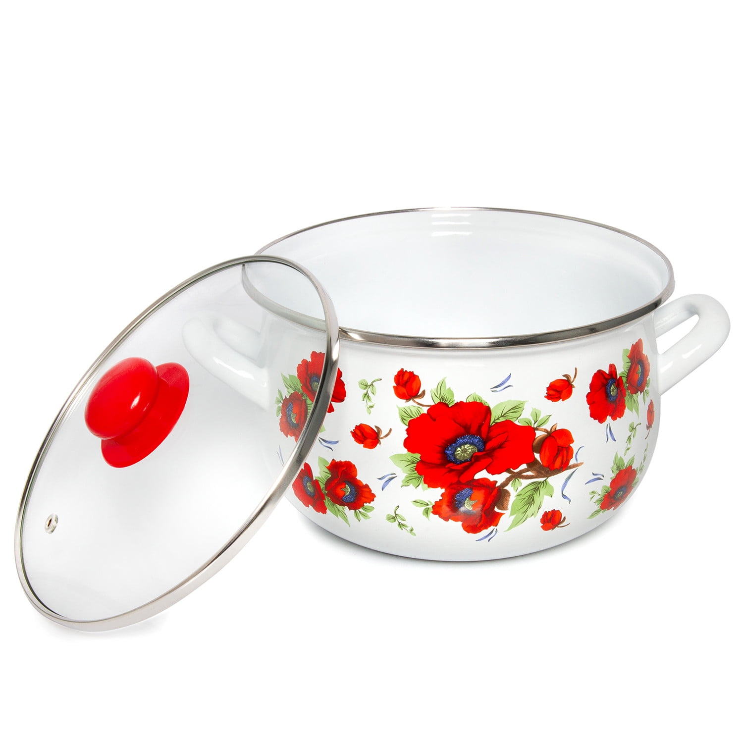 Enameled Aluminum Soup Pot Poppies Belly Deep Casserole Cooking Pot ...