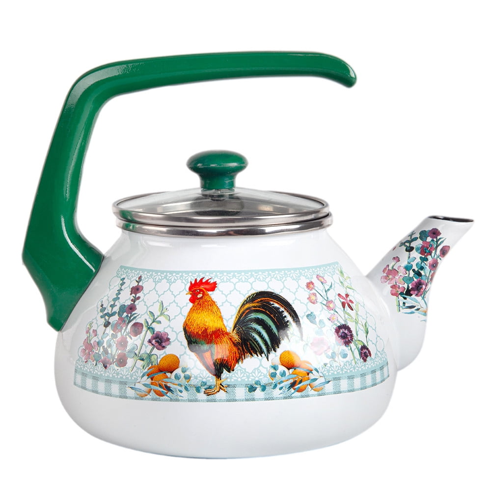 Enameled Aluminum Tea Kettle Golden Rooster Enamel Kettle 2.3-qt. (2.2 ...