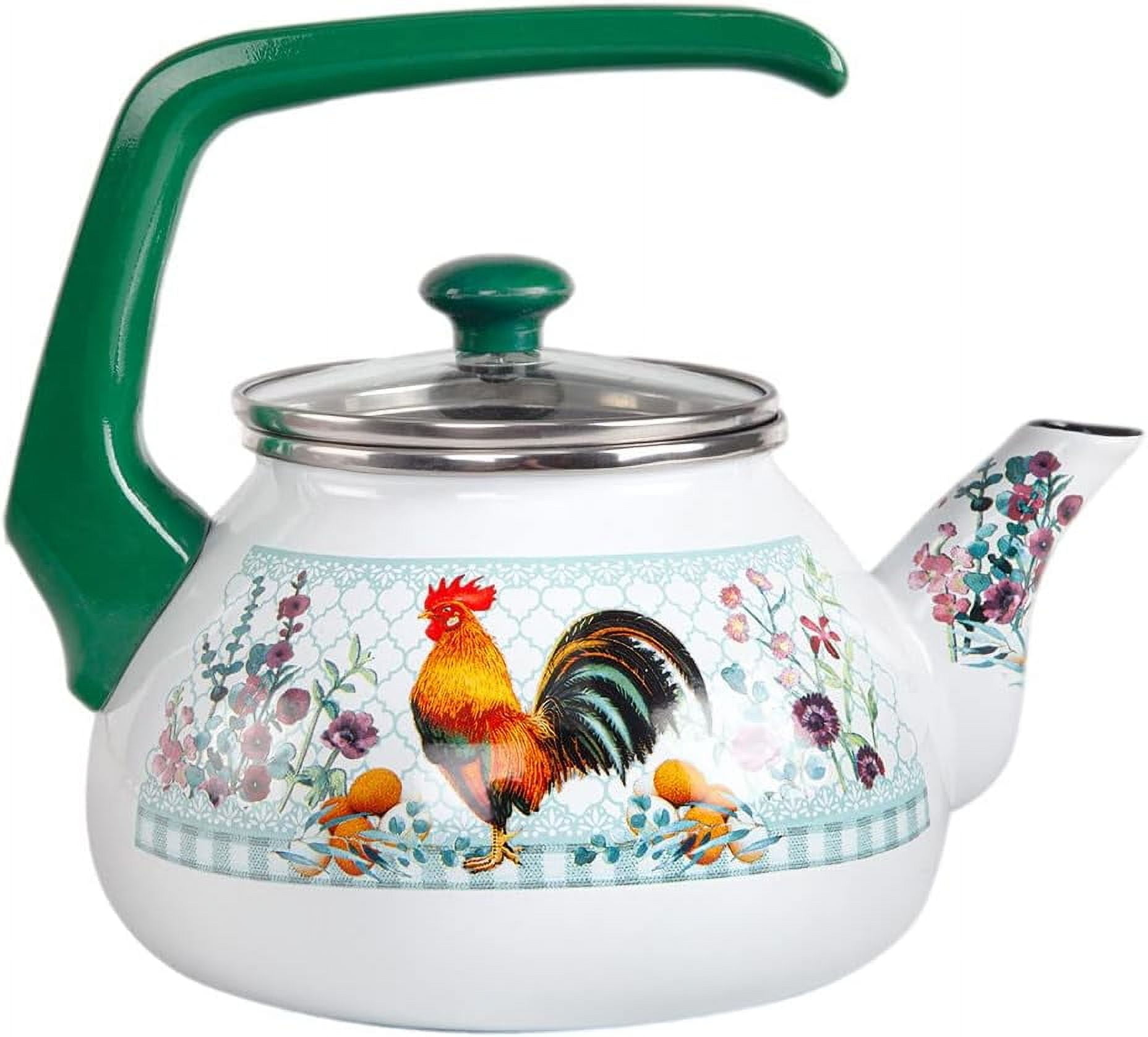 Enameled Aluminum Tea Kettle Golden Rooster Enamel Kettle 2.3-qt. (2.2 ...