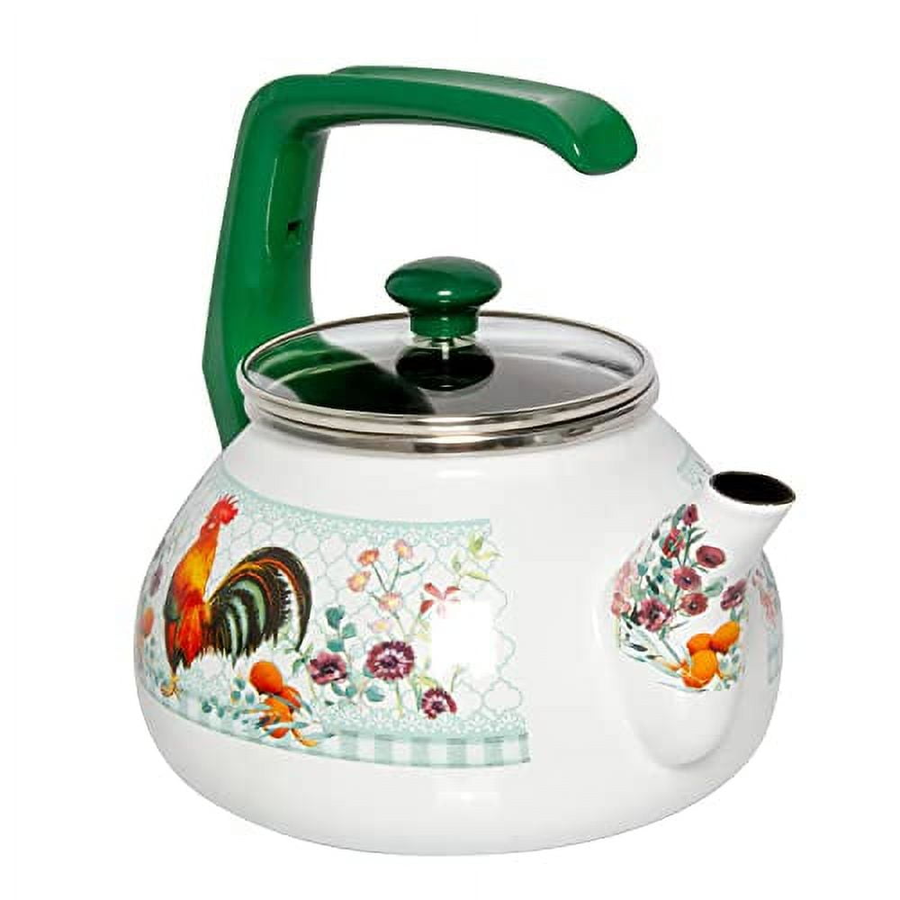 Enameled Aluminum Tea Kettle Golden Rooster Enamel Kettle 2.3-qt. (2.2 ...
