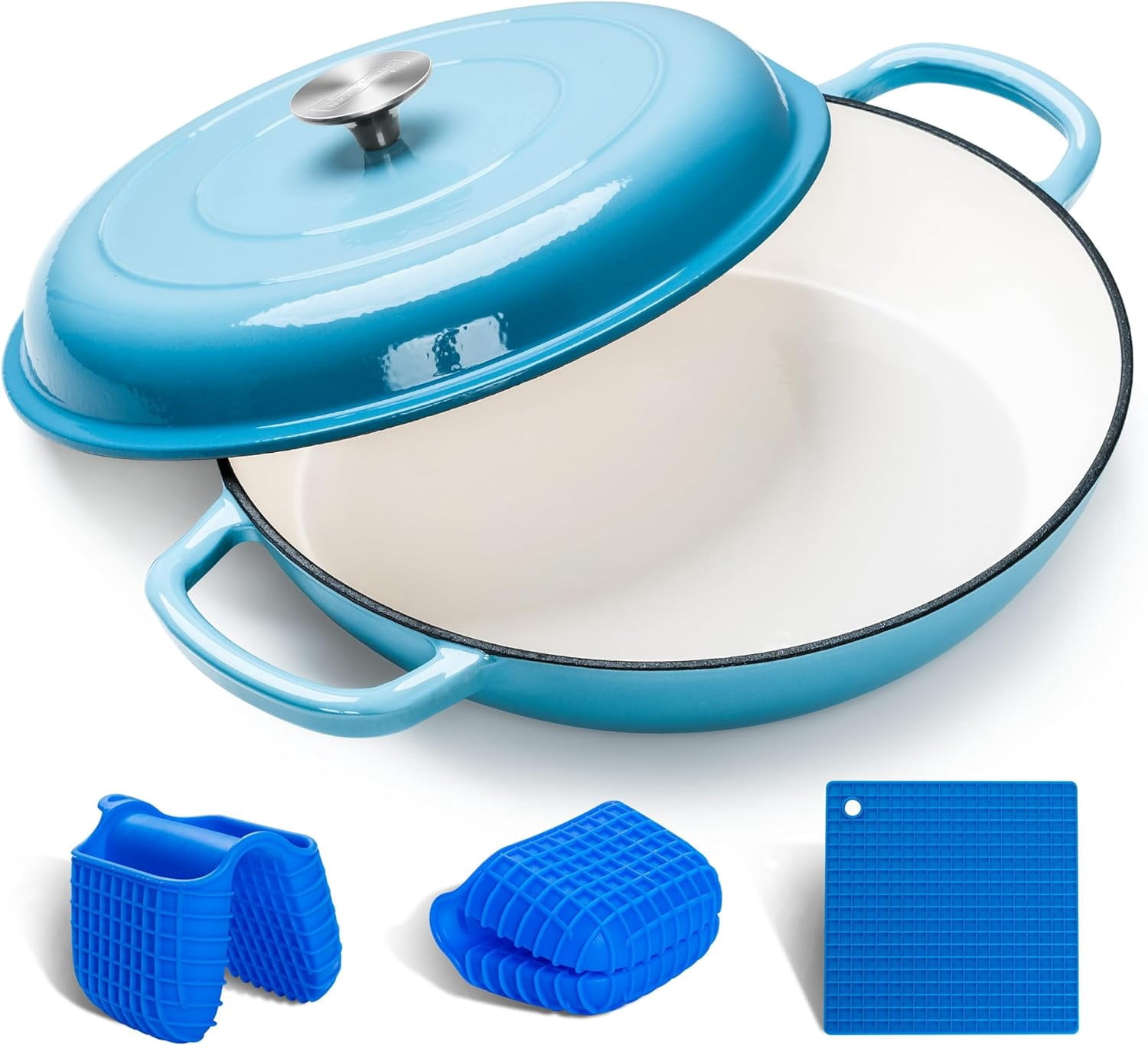 Enameled Cast Iron, 3.5 Quart Braiser Pan with Lid, Nonstick Braiser ...
