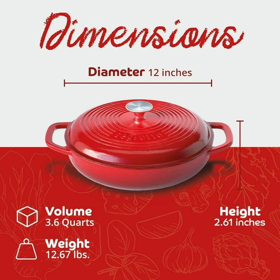 Enameled Cast Iron Braiser, 3.6 Quarts, 30cm, Red - Walmart.com