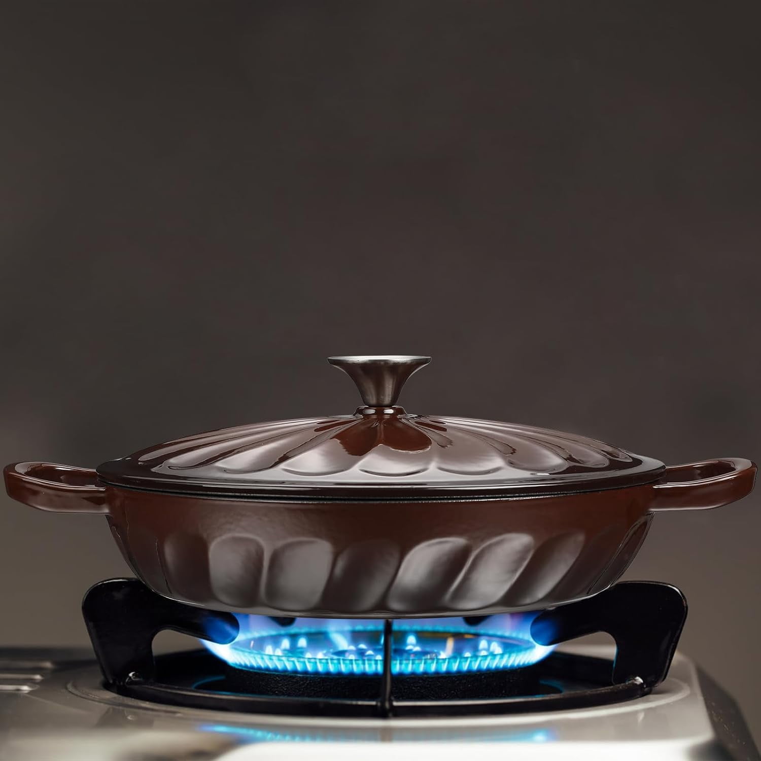 Enameled Cast Iron Braiser, 3.8 Quart Enamel Dutch Oven with Handles ...