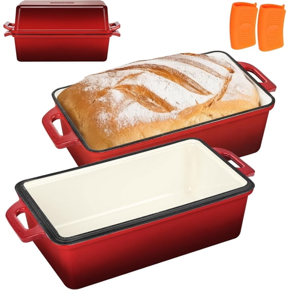 Enameled Cast Iron Bread Loaf Pan with Lid, 9x5 Sourdough Baking Pans ...