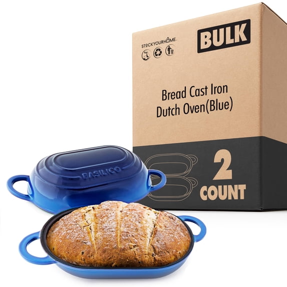 Enameled Cast Iron Bread Oven 2 Qt (Blue), Non-Stick Bread Pan with Lid ...