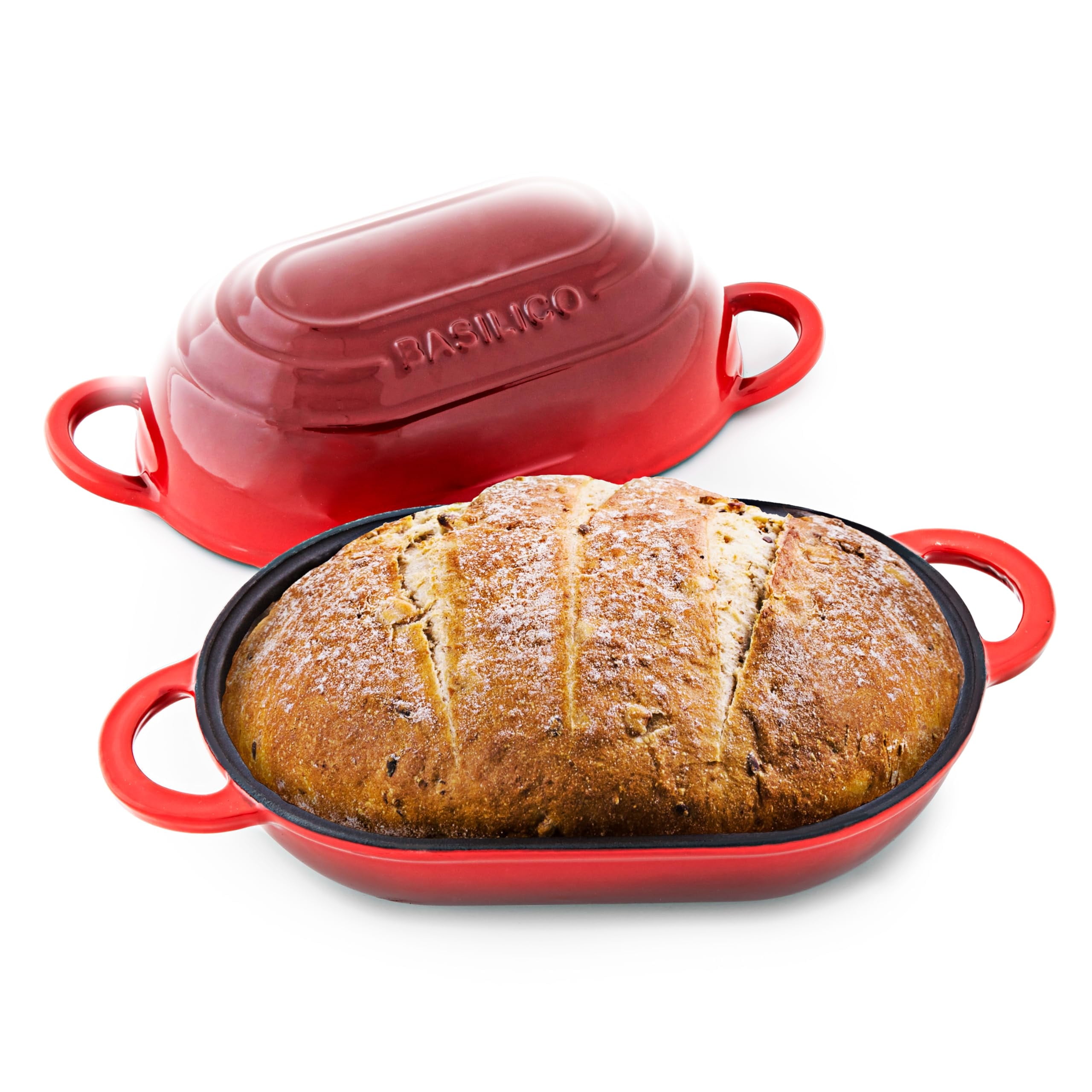 Enameled Cast Iron Bread Oven 2 Qt (Red), Non-Stick Single Loaf Cast ...