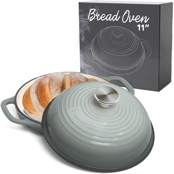Enameled Cast Iron Bread Pan with Lid, 11" Grigio Scuro (Gray) Bread ...
