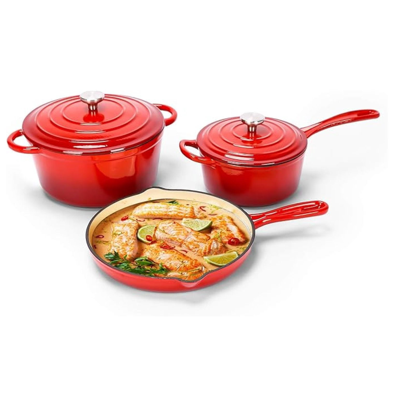 Enameled Cast Iron Cookware Set - 3 PC Set of 5.5QT Dutch Ovens, 2QT ...