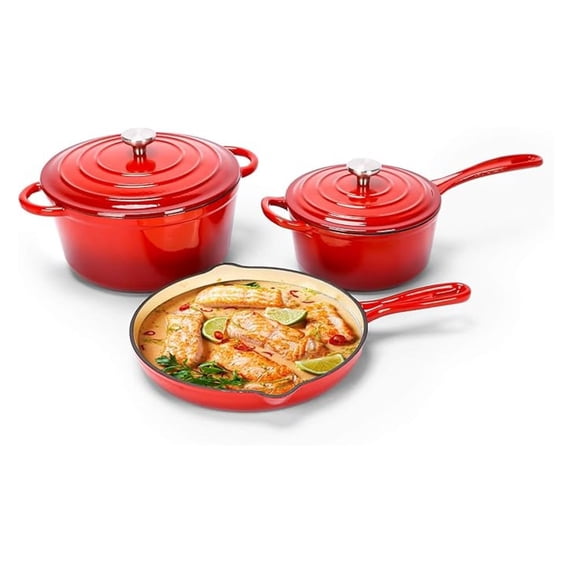 Enameled Cast Iron Cookware Set - 3 PC Set of 5.5QT Dutch Ovens, 2QT ...
