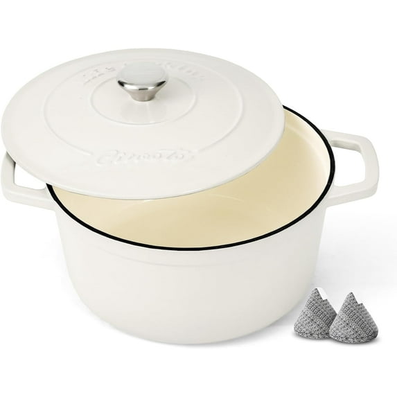 Enameled Cast Iron Dutch Oven - 4.4 Quart Pot with Lid & Potholders ...