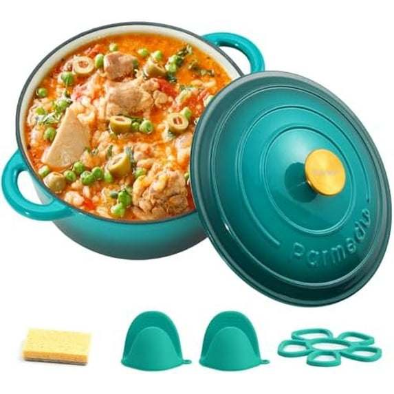 Enameled Cast Iron Dutch Oven-5.5 Quart Pot with Lid, Dual Handle,Heavy ...