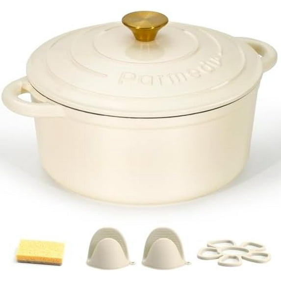 Enameled Cast Iron Dutch Oven-5.5 Quart Pot with Lid, Dual Handle,Heavy ...