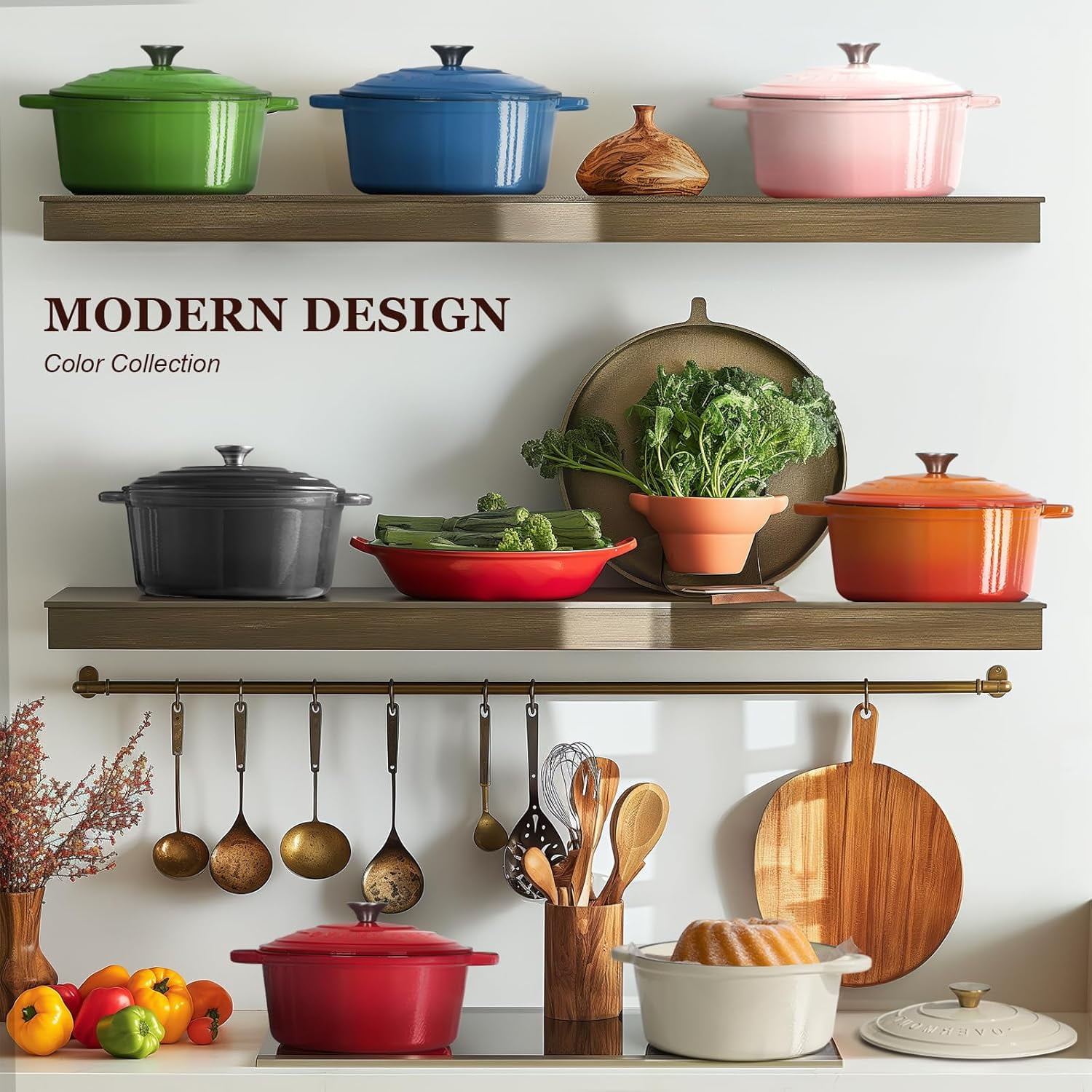 Enameled Cast Iron Dutch Oven - 5.5QT Pot with Lid Cookbook & Cotton ...