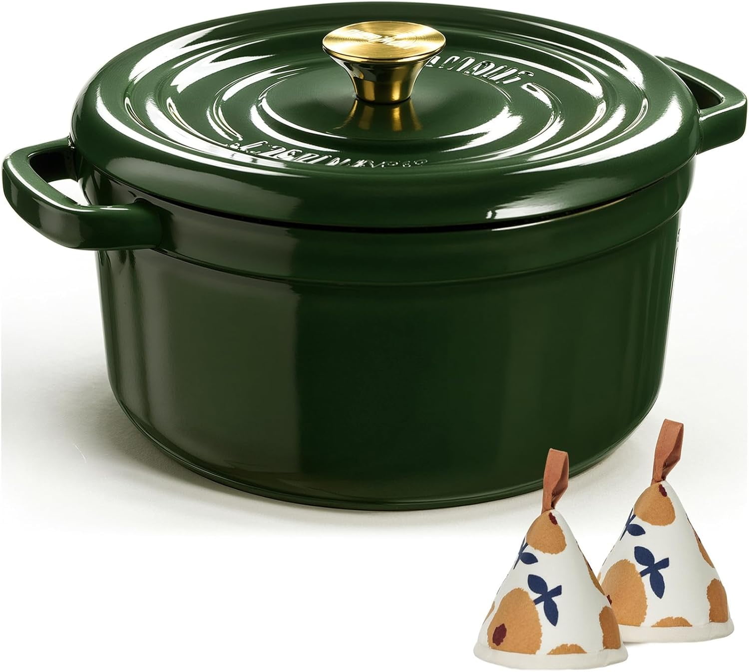 Enameled Cast Iron Dutch Oven - 5QT Pot with Lid Cookbook & Cotton ...