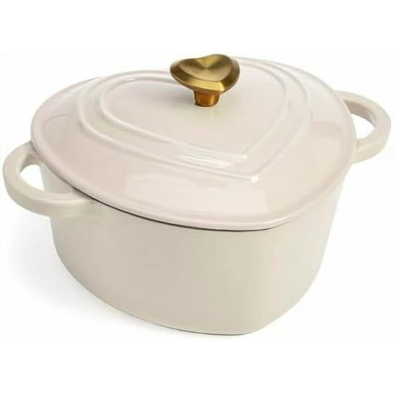 Enameled Cast Iron Dutch Oven Heart-Shaped Pot with Lid, Dual Handles ...