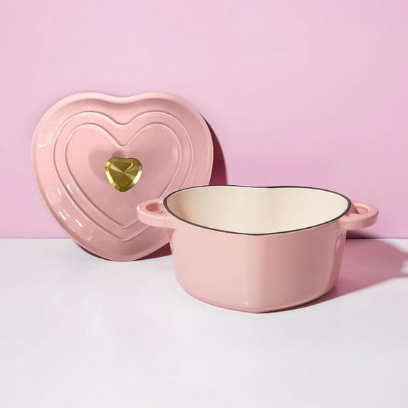 Enameled Cast Iron Dutch Oven Heart-Shaped Pot with Lid, Dual Handles ...