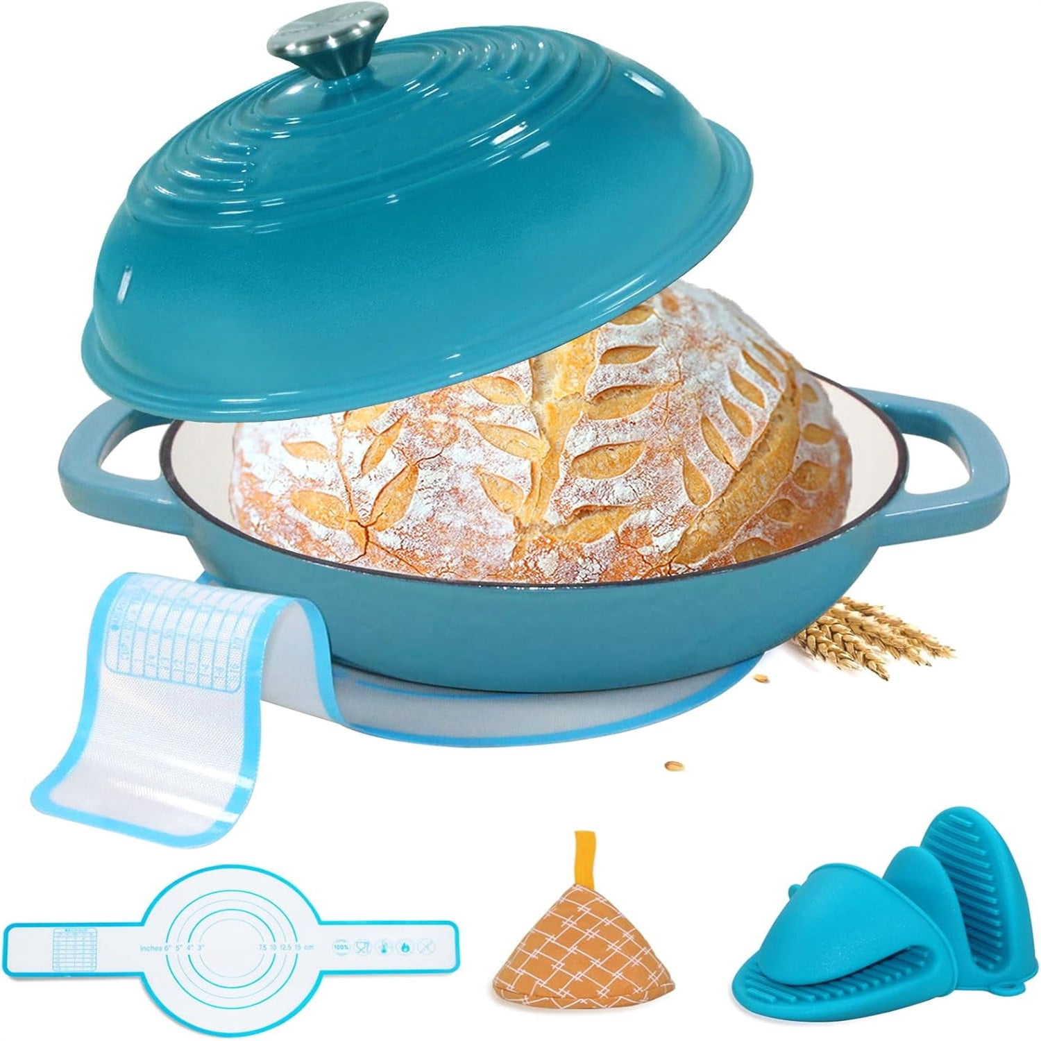 "Enameled Cast Iron Dutch Oven with Lid,11"" Bread Pan Baking Kit,6 ...