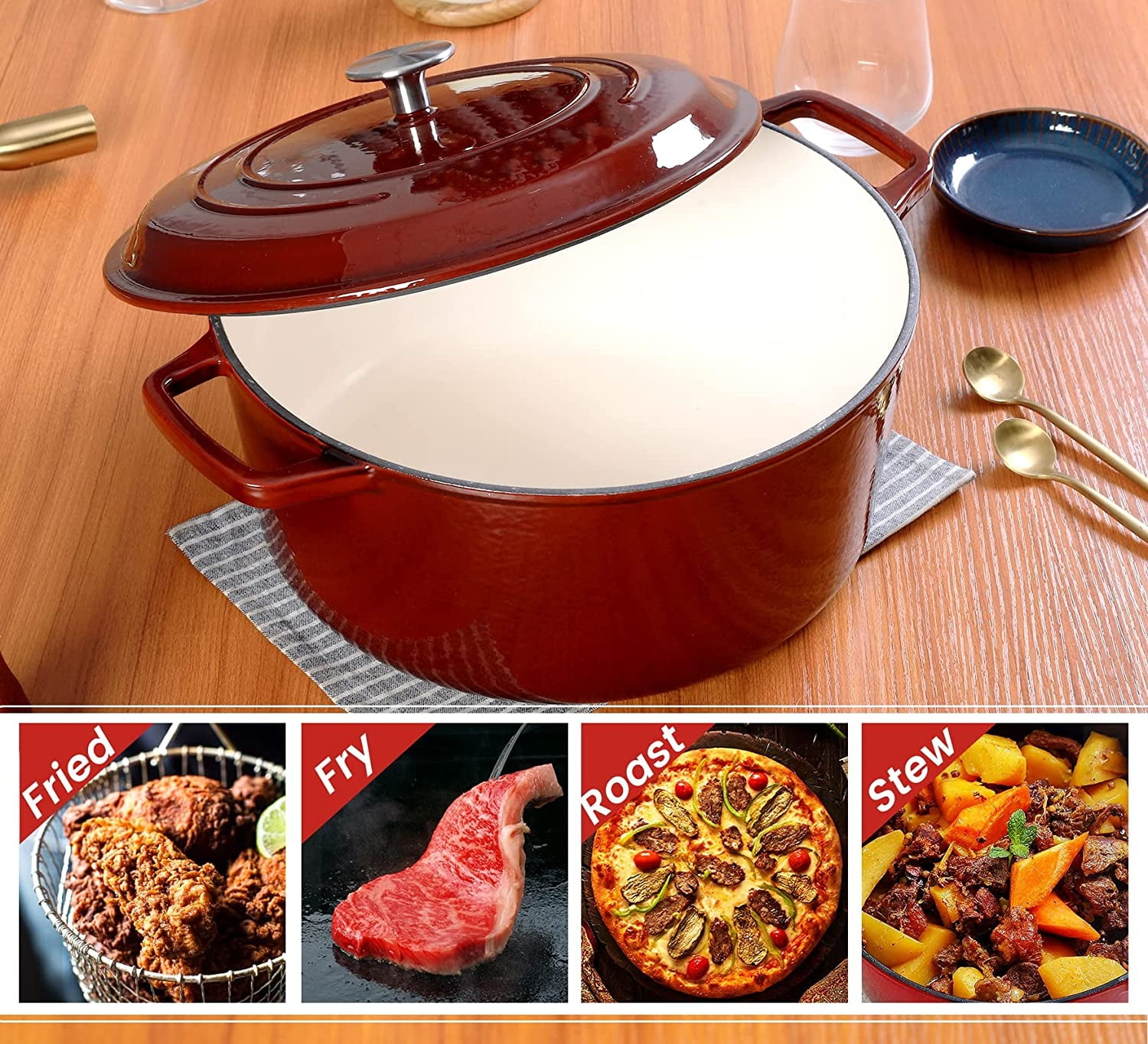 Enameled Cast Iron Dutch Oven with Lid, Enamel Dutch Oven Pot with ...
