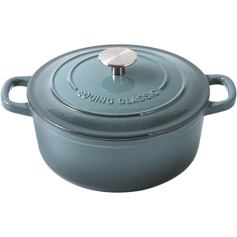 Enameled Cast Iron Dutch Oven Pot, Seasalt Color, with Lid for Bread ...