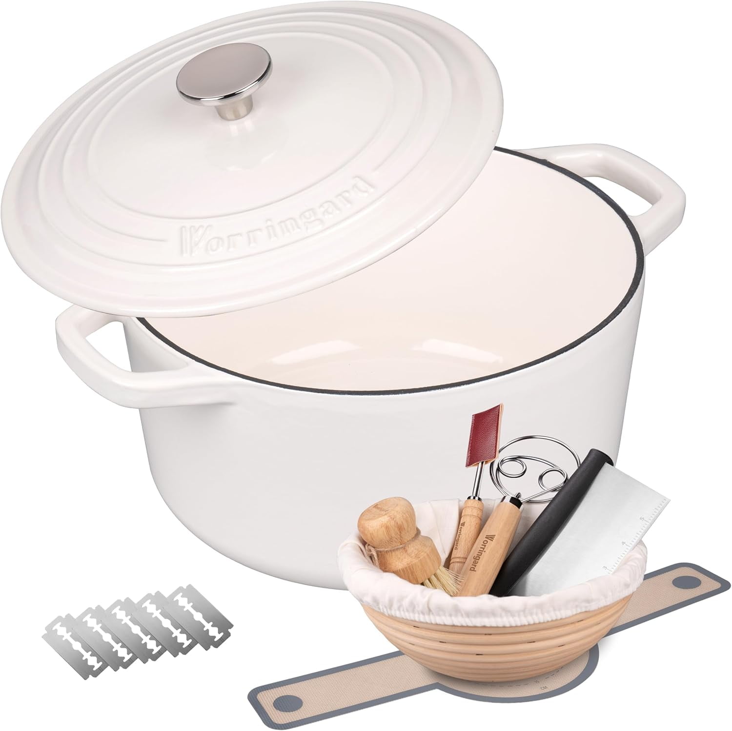 Enameled Cast Iron Dutch Oven Pot with Lid, for Bread Baking, Round ...