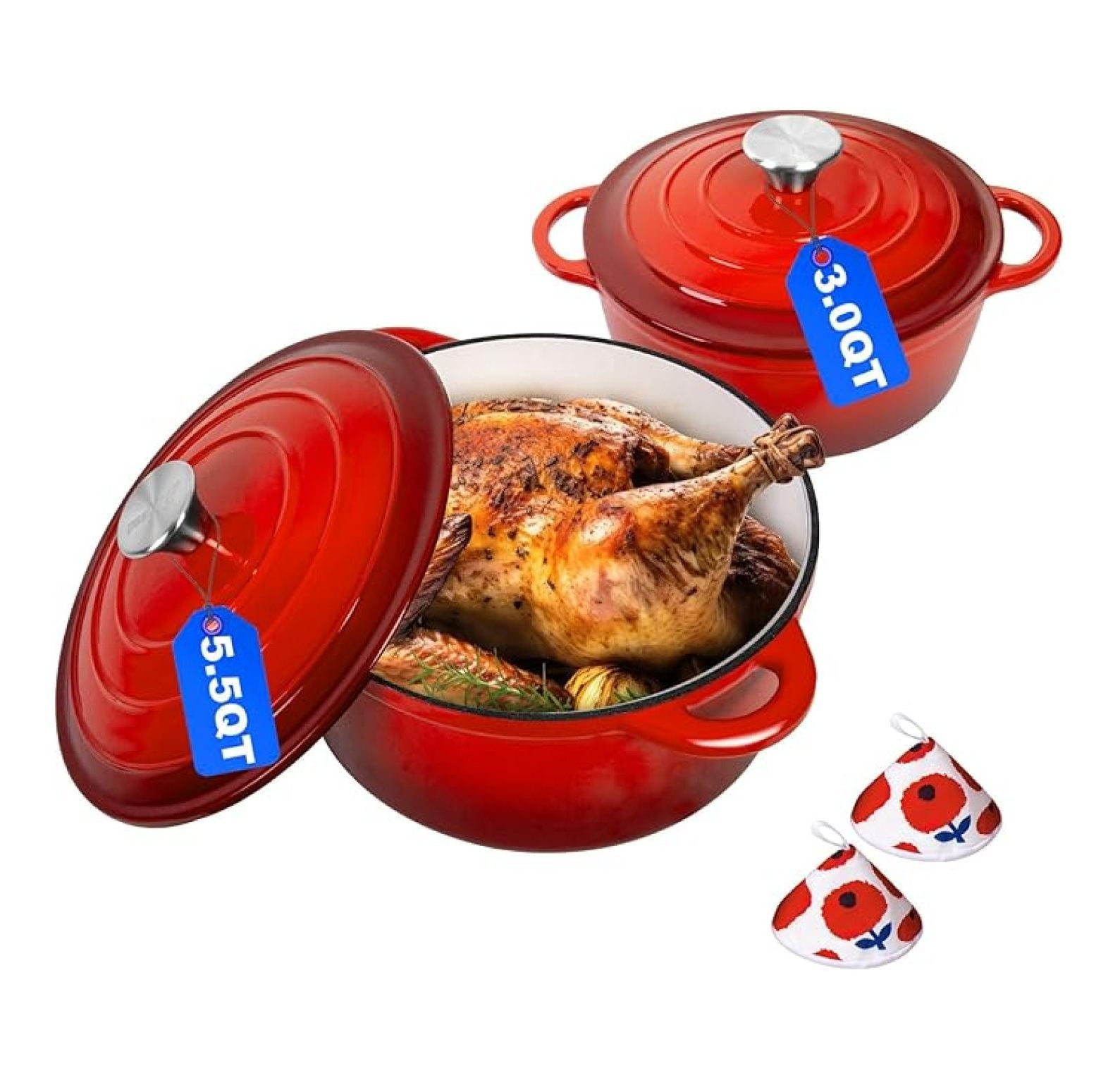Enameled Cast Iron Dutch Oven Set - 3qt & 5.5qt Dual Combo - 7-Layer ...