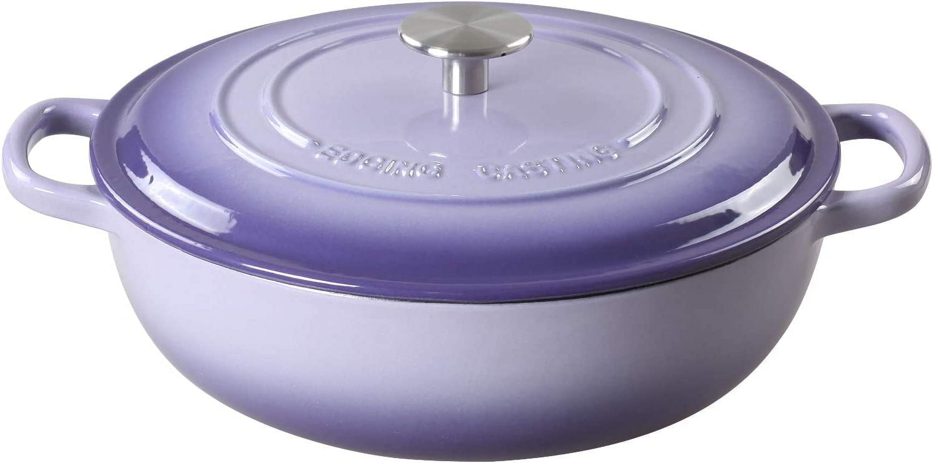 Enameled Cast Iron Dutch Oven Shallow Casserole Braiser with Dual ...