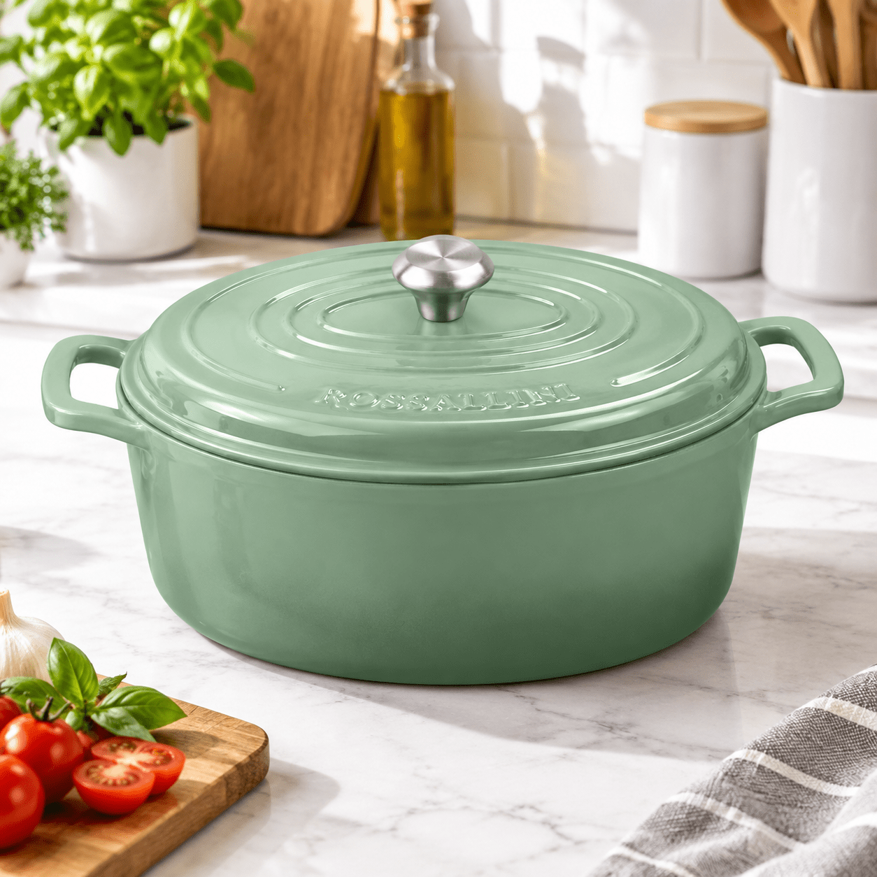 Enameled Cast Iron Oval Dutch Oven Pot With Lid 5 Quart Sage - Walmart.com