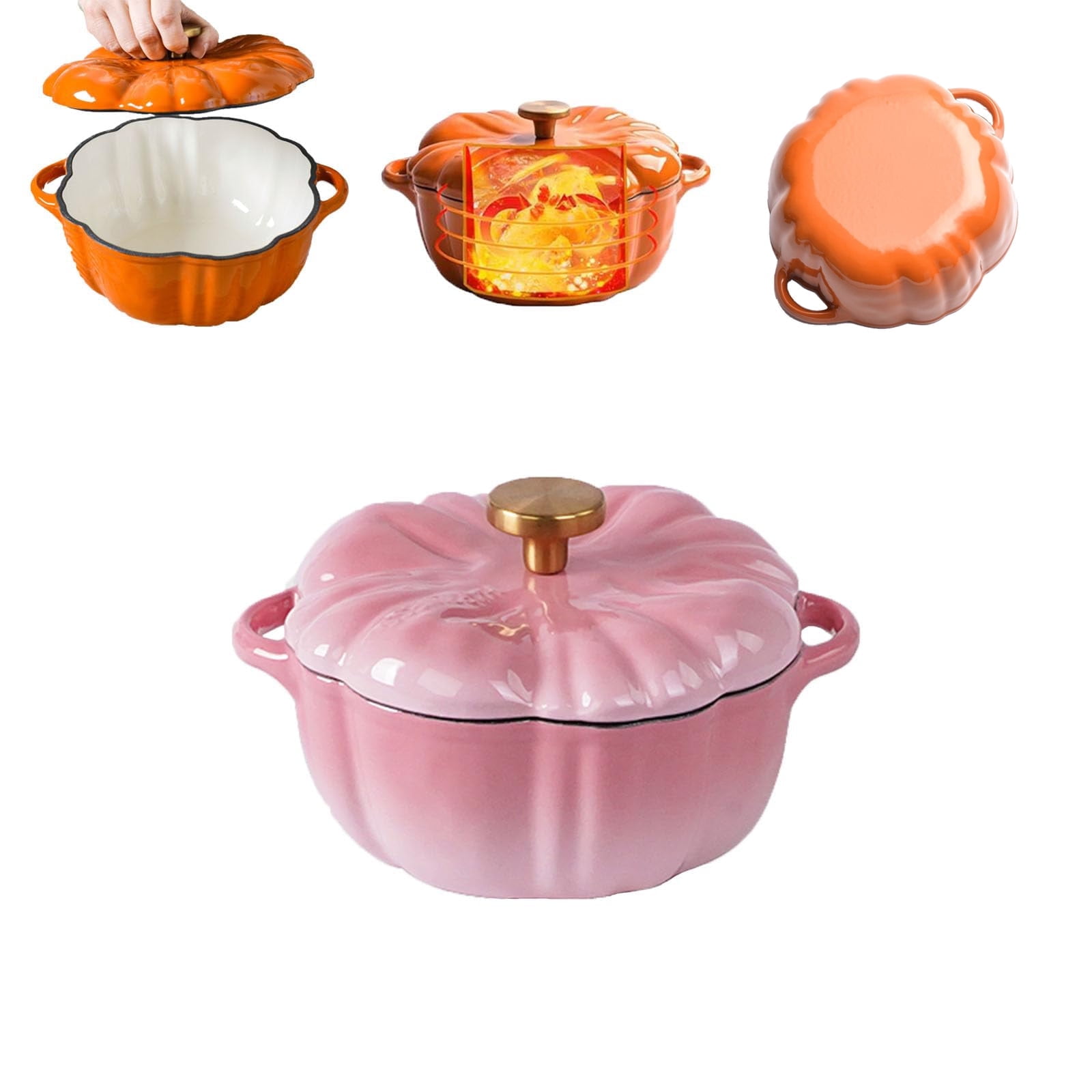 Enameled Cast Iron Pumpkin Dutch Ovens with Lid, Cast Iron Dutch Oven ...