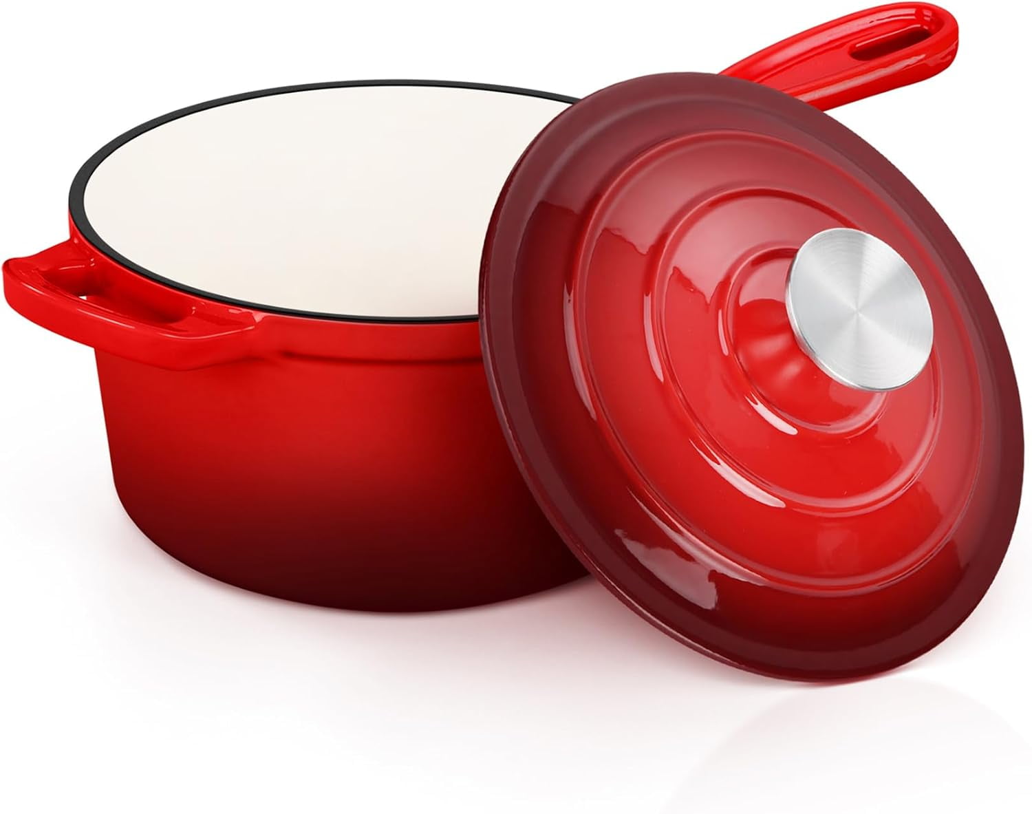 Enameled Cast Iron Sauce Pan with Lid, 1 Quart Dutch Oven Saucepan ...