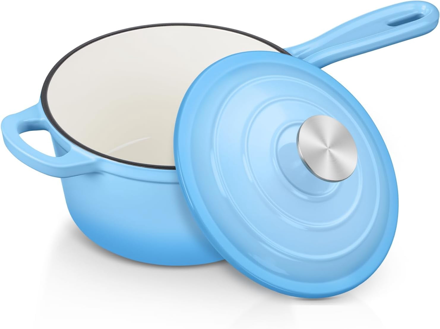 Enameled Cast Iron Sauce Pan with Lid, 2 Quart Saucepan with Lid ...