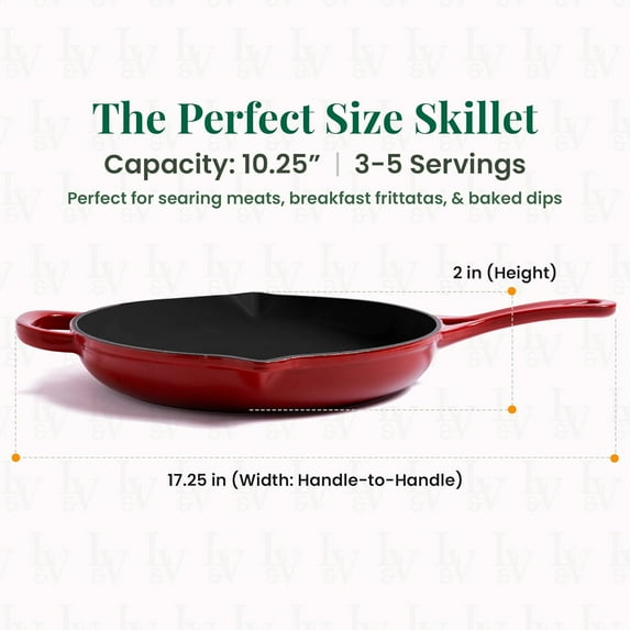 Enameled Cast Iron Skillet | 10.25 inch Skillet | Saute Pan with Pour ...