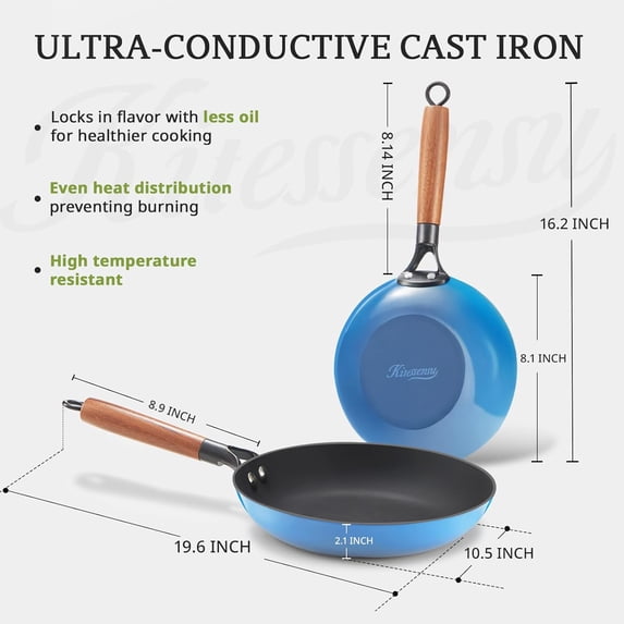 Enameled Cast Iron Skillets - Non Stick Frying Pans Set with Wooden ...