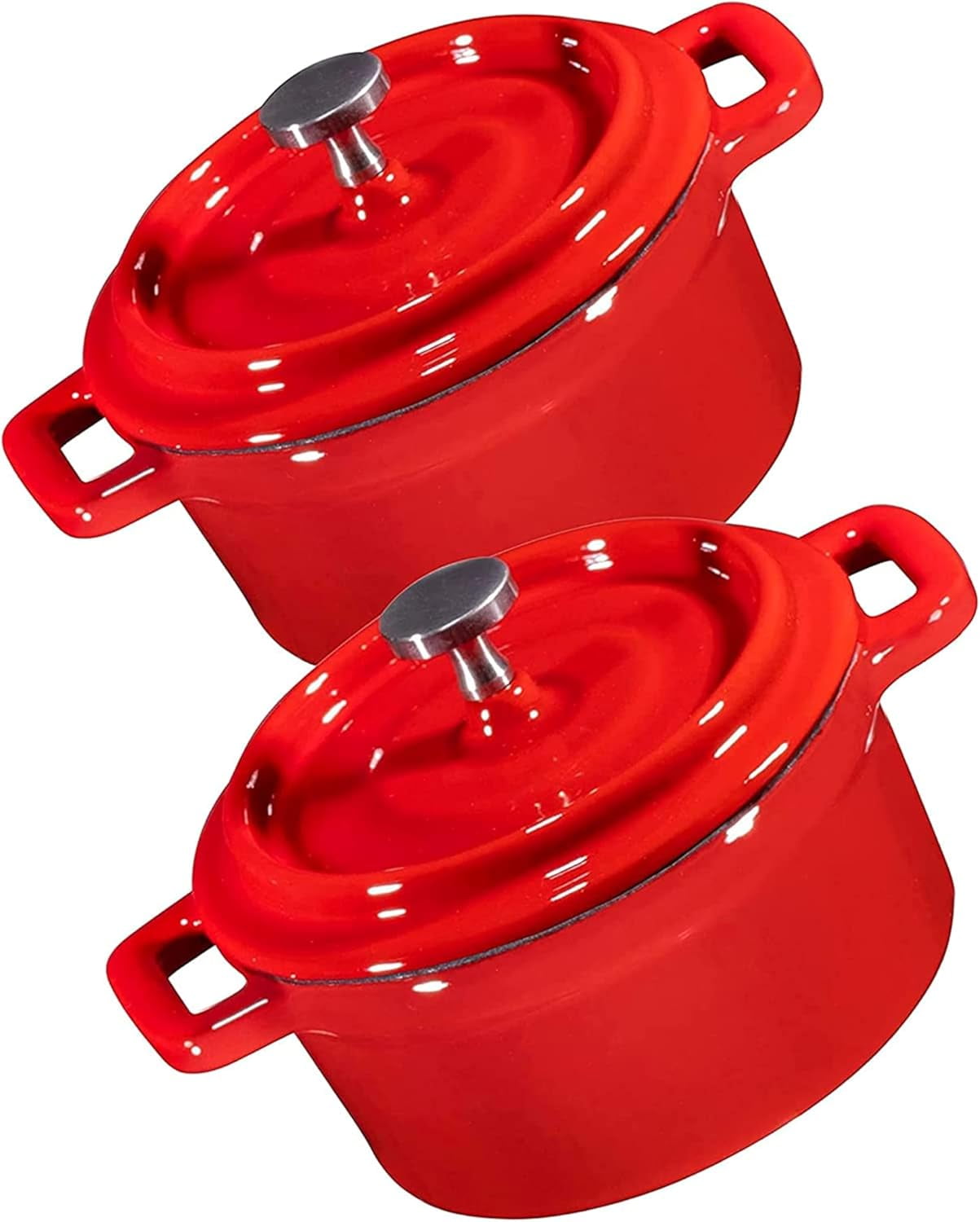 Enameled Dutch Oven Pot With Lid Set Of 2 in Black | Double Cocotte ...