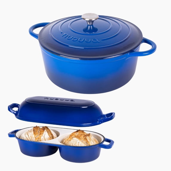 Enamelled Cast Iron Cookware Bundle – Round Casserole Dish with Lid ...