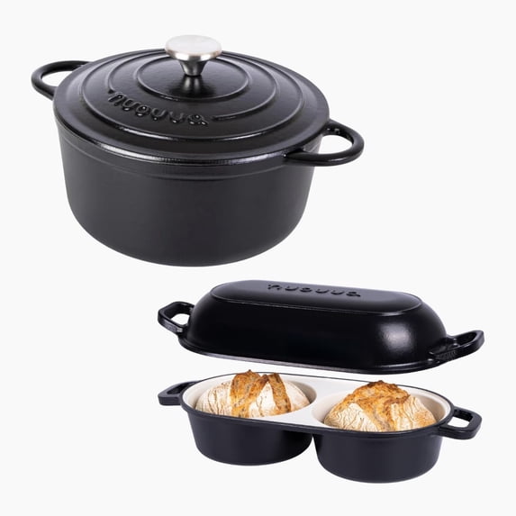 Enamelled Cast Iron Cookware Bundle – Round Casserole Dish with Lid ...
