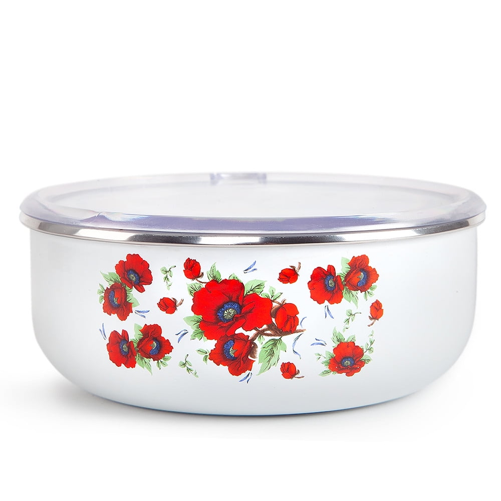 Enamelware Bowl Poppies Enamel Storage Bowl with Lid Serving Bowl ...