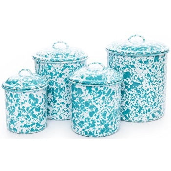 Enamelware Canister Set, 4 piece, Turquoise/White Splatter - Walmart.com
