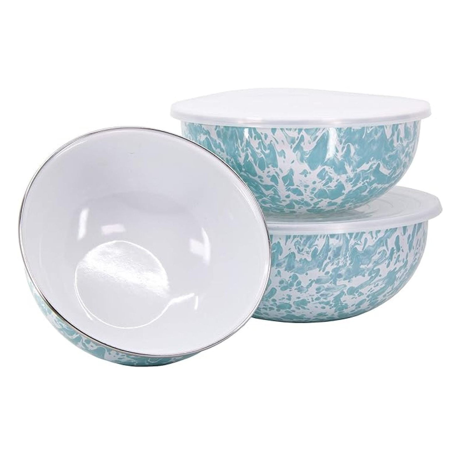 Enamelware Nested Mixing Bowls with Lids, Set of 3, Sea Glass - Walmart.com