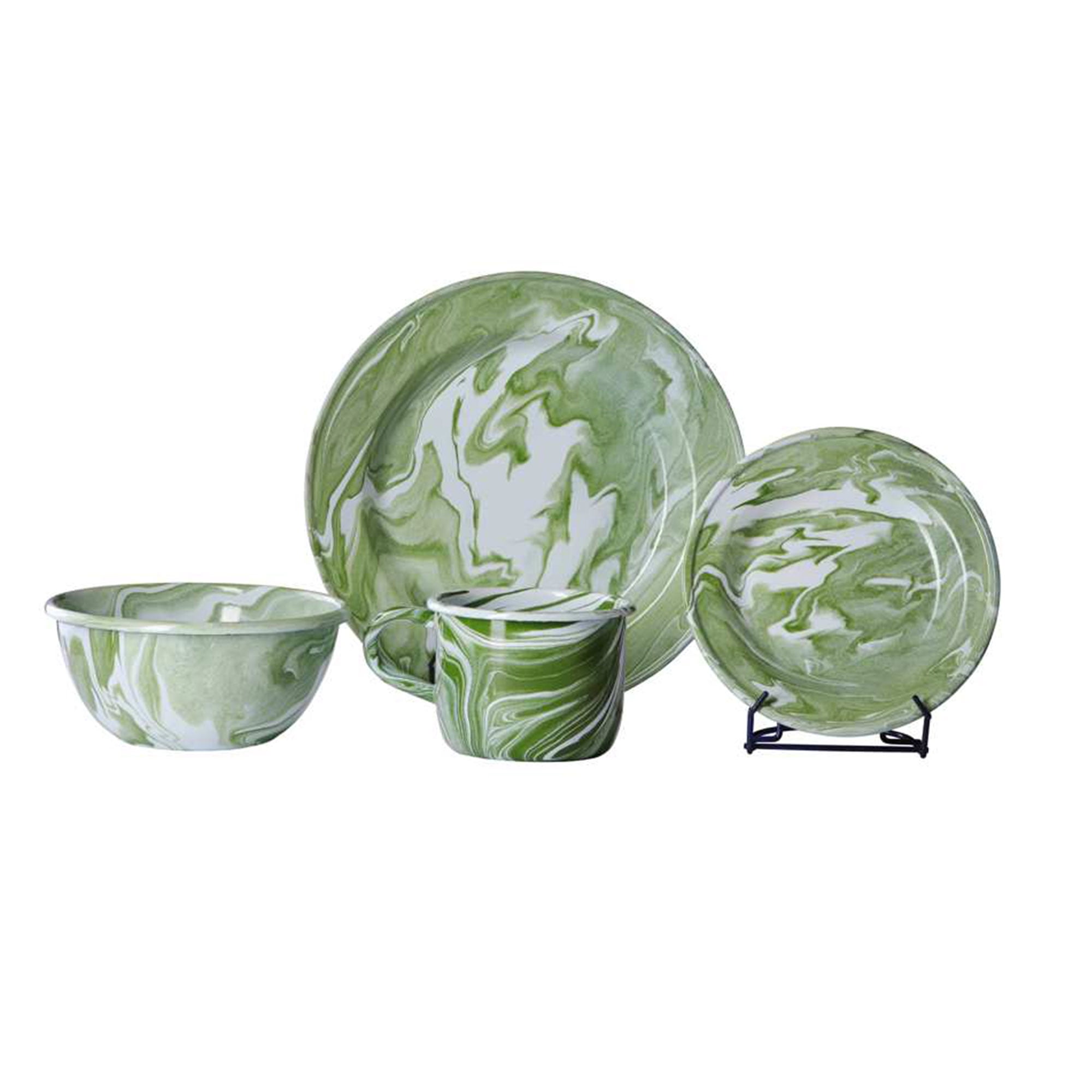 Enamelware Set of 16 Pieces - Green Marbeled Design - Artesano Home ...