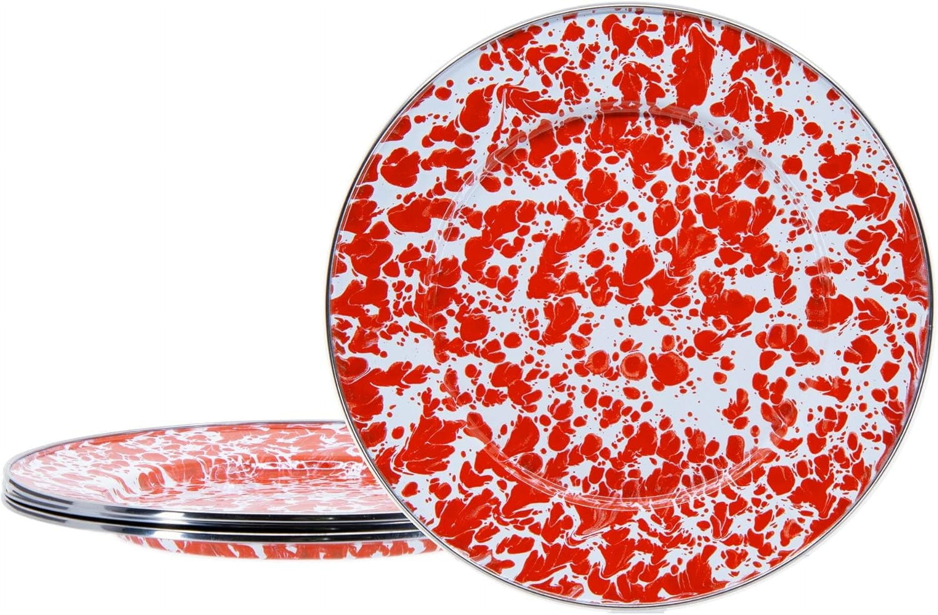 Enamelware - Set of 4-10.5" Dinner Plates (Red Swirl) - Walmart.com