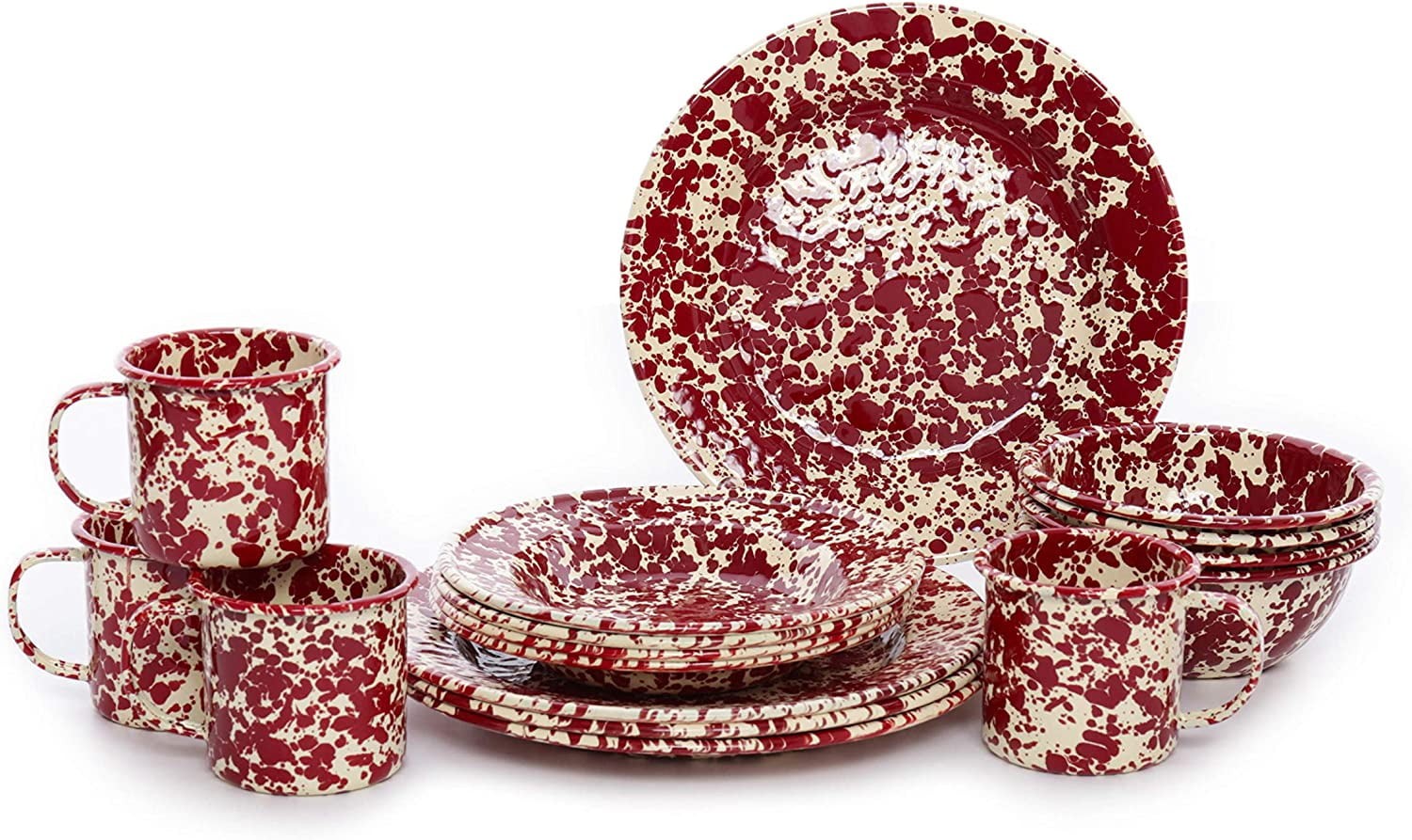 Enamelware Starter Set, 16 piece, Burgundy/Cream Splatter - Walmart.com