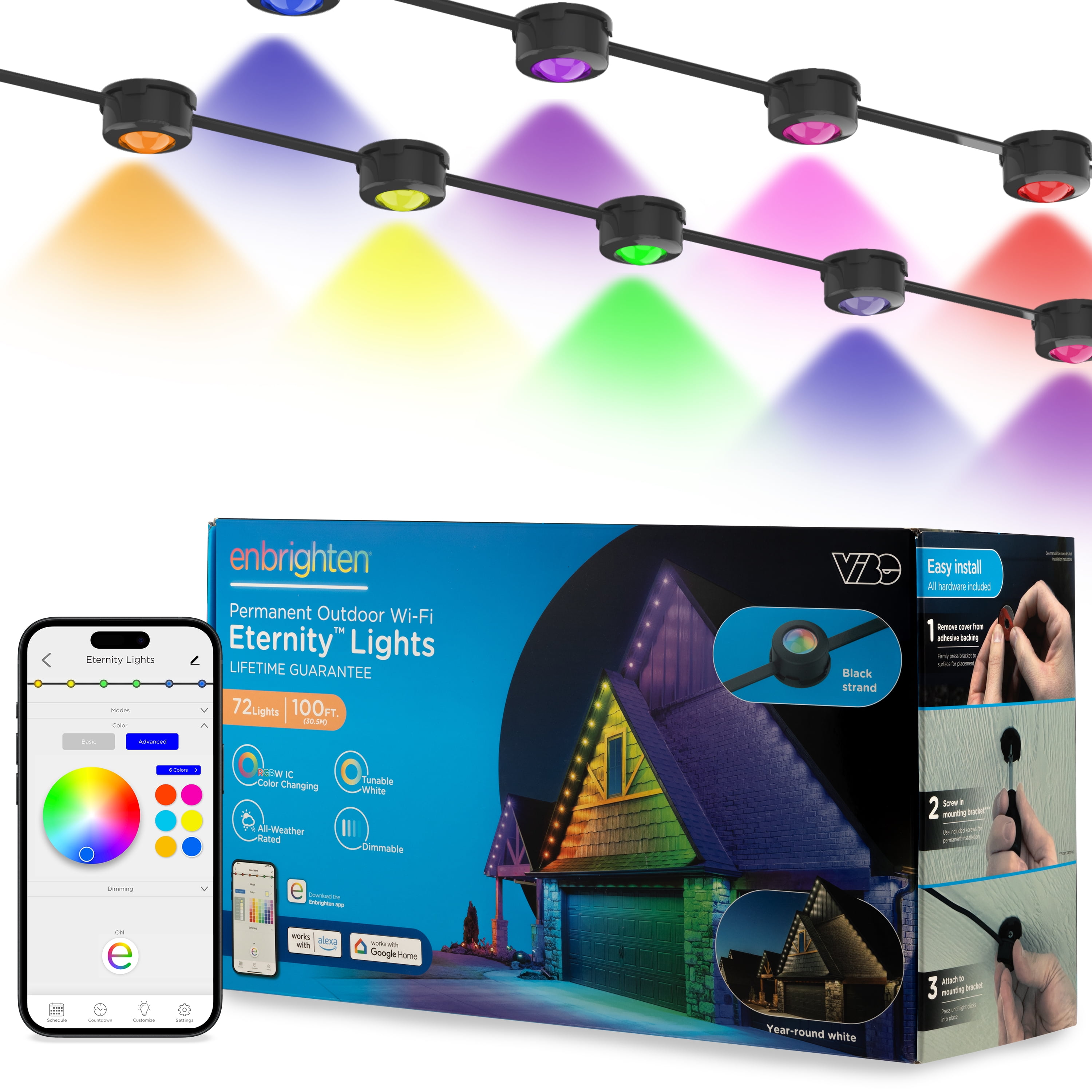 Enbrighten 100ft Wi-Fi Eternity Lights, Permanent Outdoor Lights, 72 ...